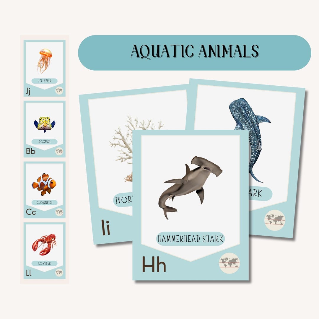 Alphabet Poster Card Set, Printables for Kids, Aquatic Animals ...