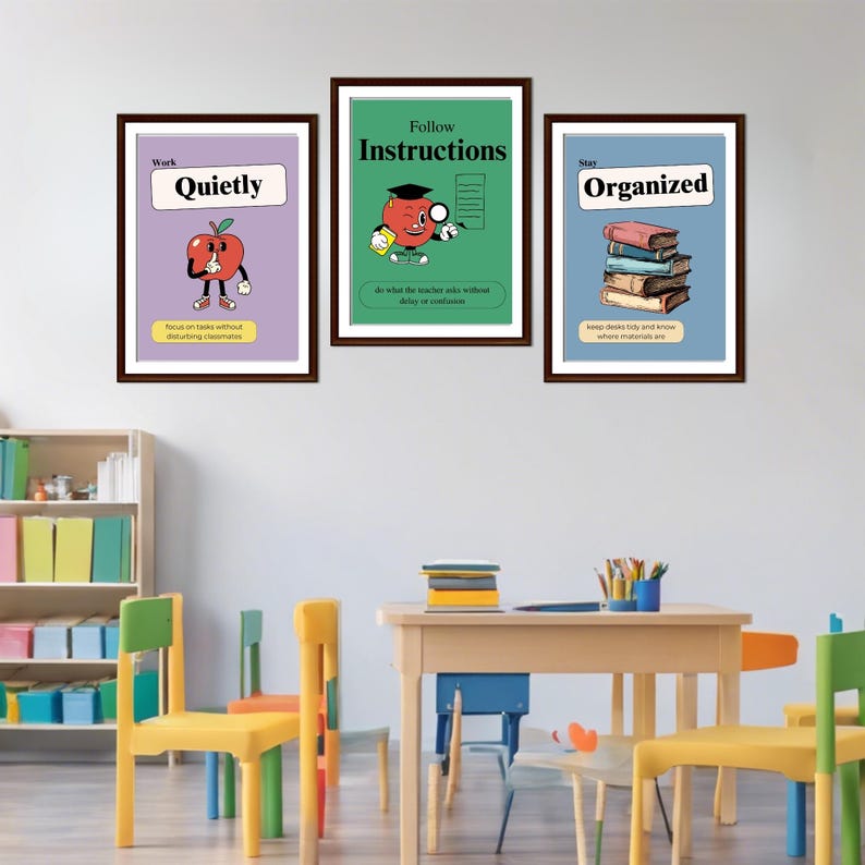 Classroom Rules Poster Set, Retro Class Rules Printable, School ...
