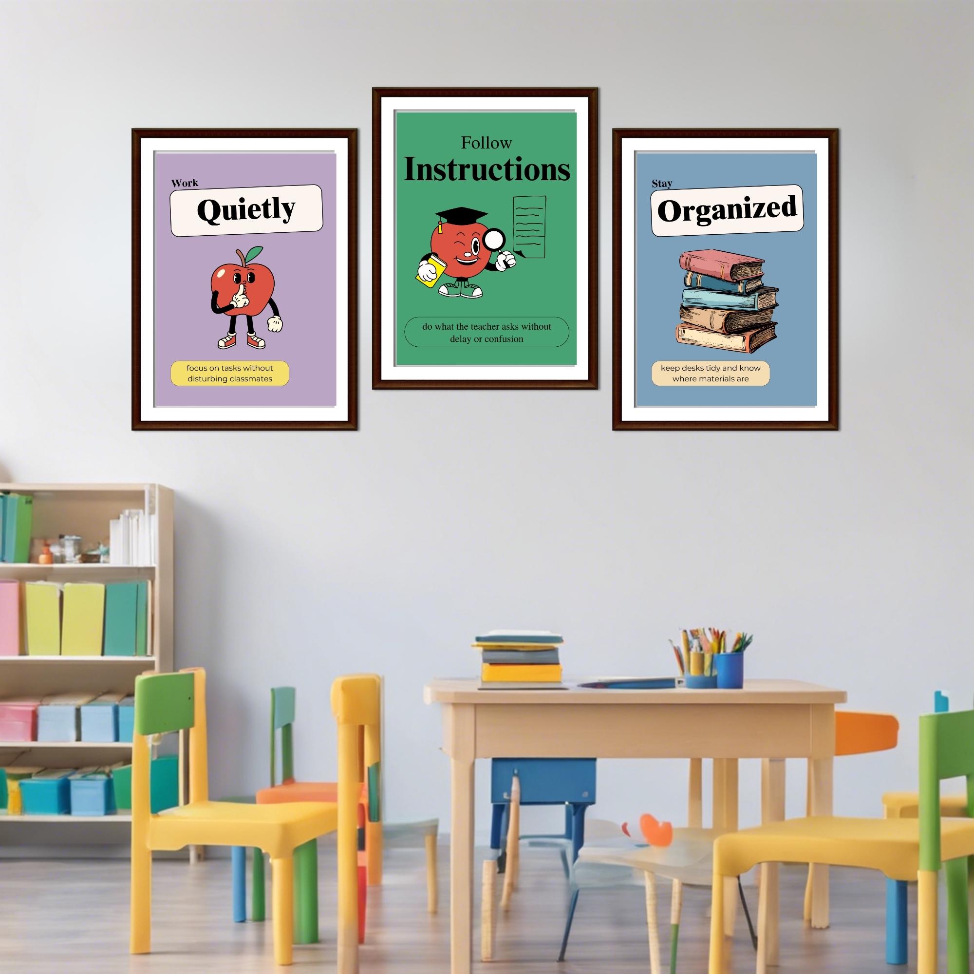 Classroom Rules Poster Set, Retro Class Rules Printable, School ...