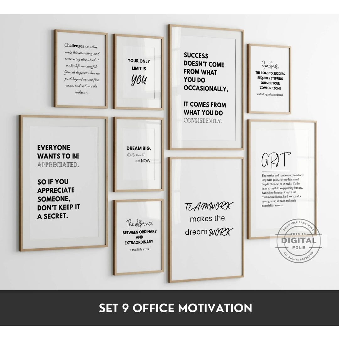 Modern Office Motivational Wall Art, Set of 9, Minimalist Quote Prints ...