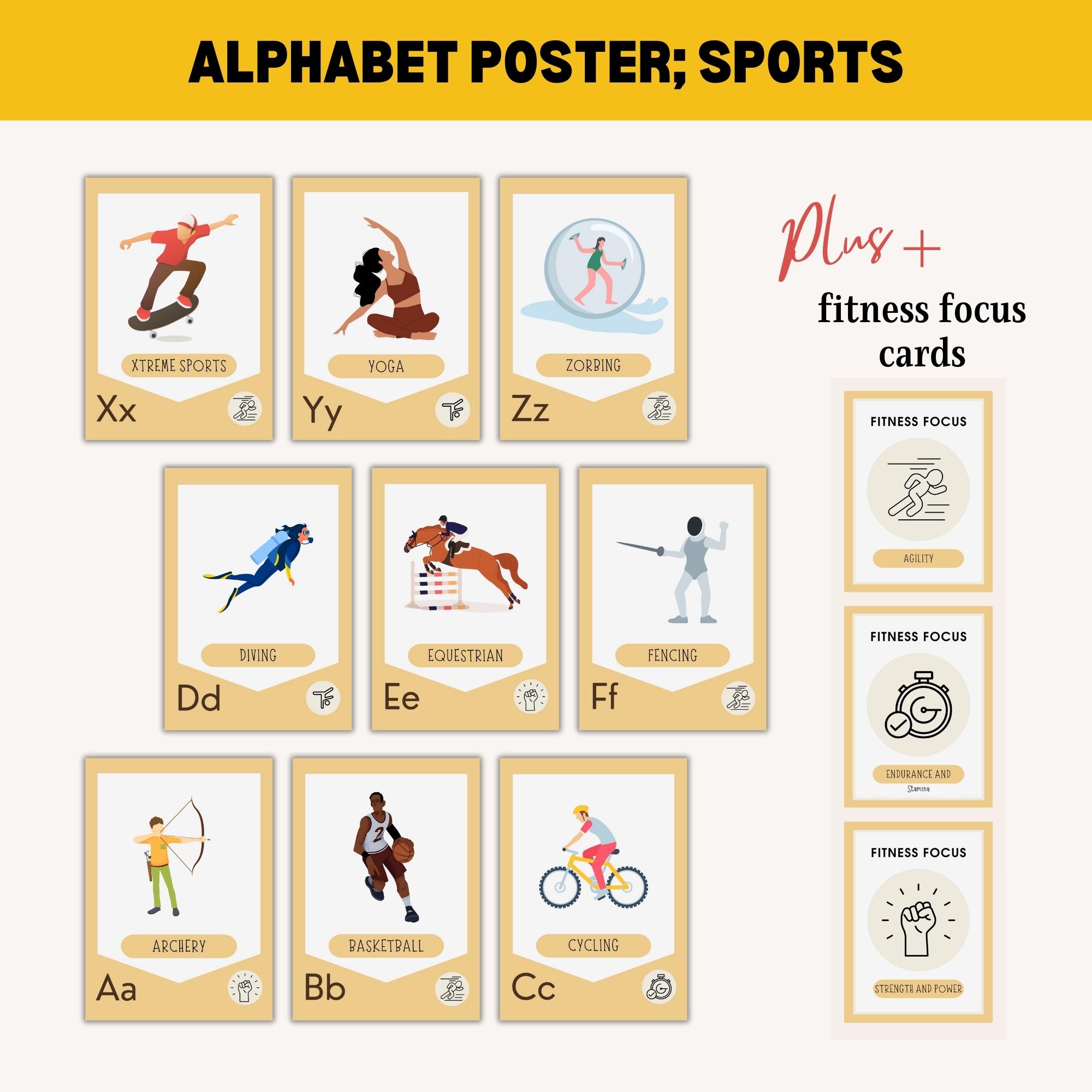 Alphabet Poster Classroom Decor, Sports Athlete Set, Printable Cards ...