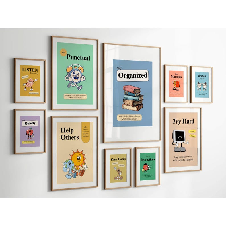 Classroom Rules Poster Set, Retro Class Rules Printable, School ...