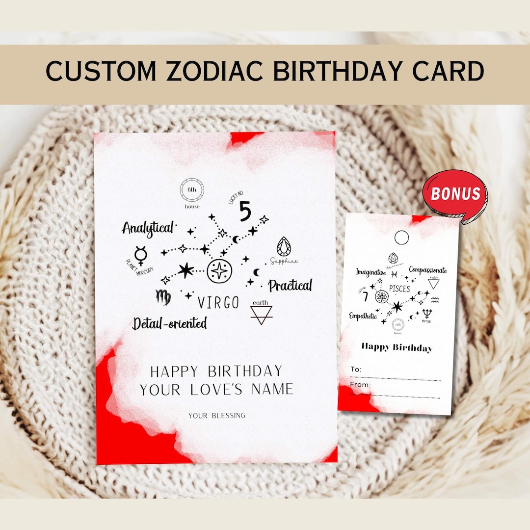 Custom Zodiac Birthday Card, Custom Birthday Gift, Personalized Cards ...