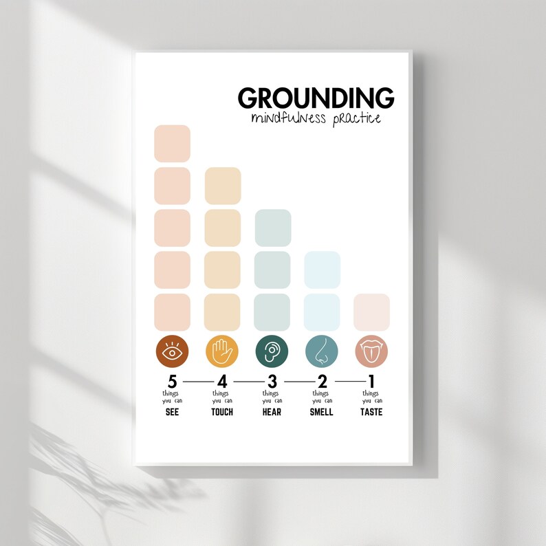 54321 Grounding Techniques Poster, Mindfulness Exercises, Calming ...