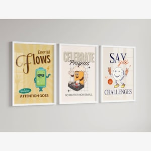 Office Motivational Retro Posters, Set of 10, Groovy Desk Decor Prints ...