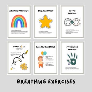 Breathing Exercises Poster for Kids, Set of 6, Calming Corner Print ...