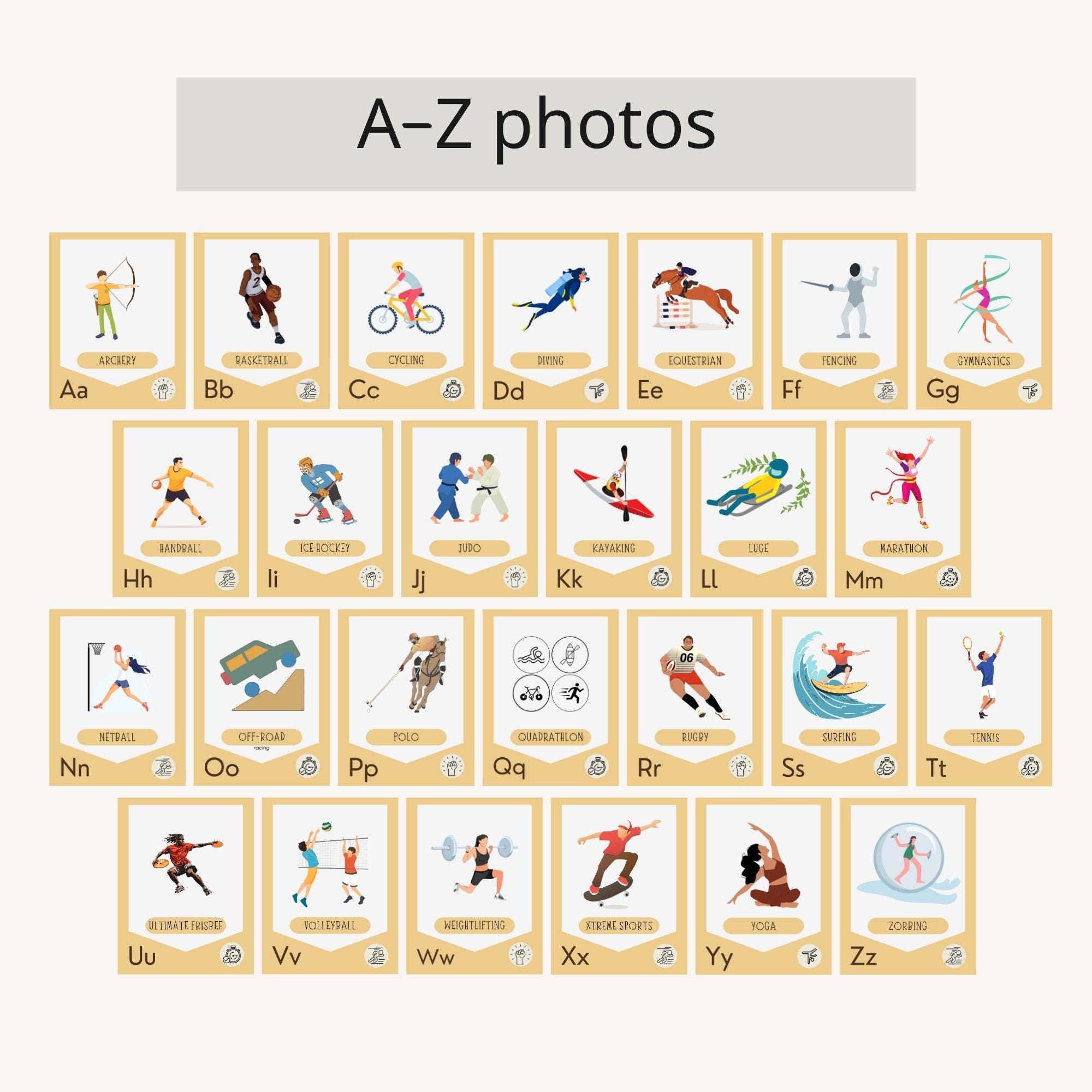 Alphabet Poster Classroom Decor, Sports Athlete Set, Printable Cards ...