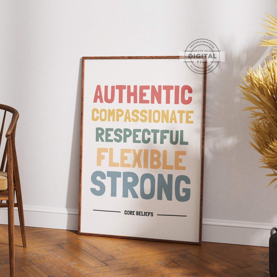 Core Beliefs Typography Print, Rules of Life, Retro Minimalist Wall Art ...