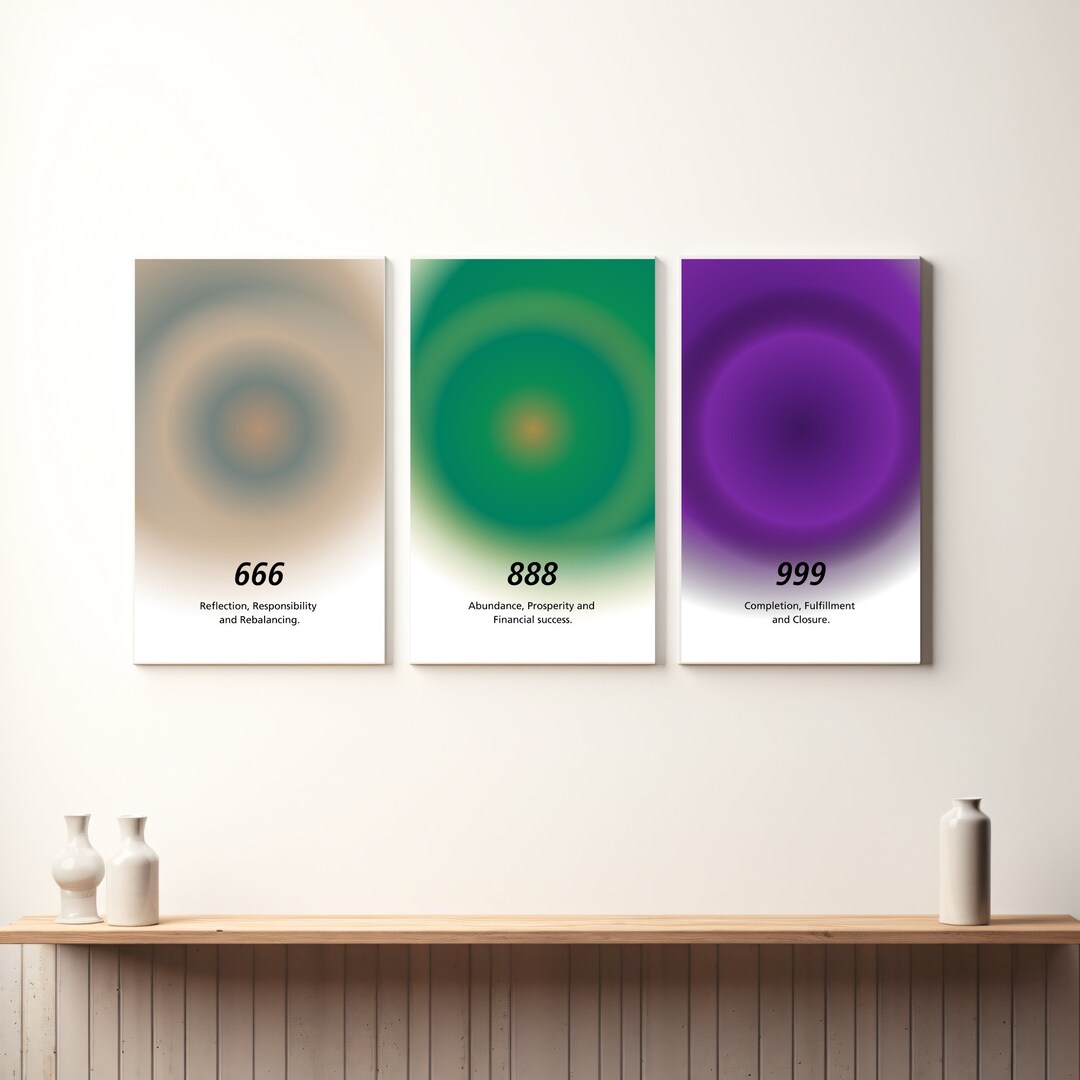 Set 3 Aura Angel Numbers Poster 666 888 999 Printable Wall Art Set ...