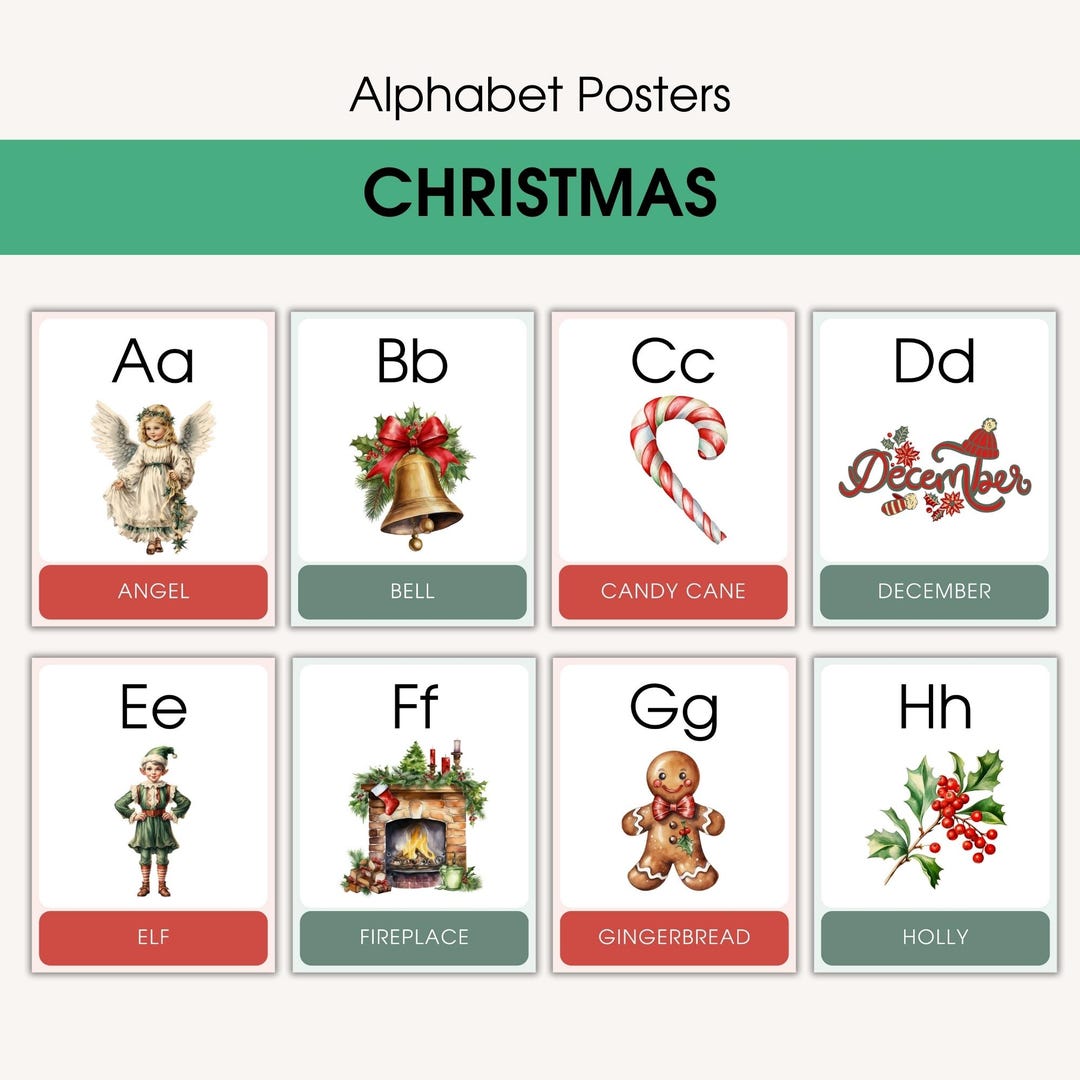 Christmas Alphabet Poster Set, Christmas Classroom Decor, Xmas Bulletin ...