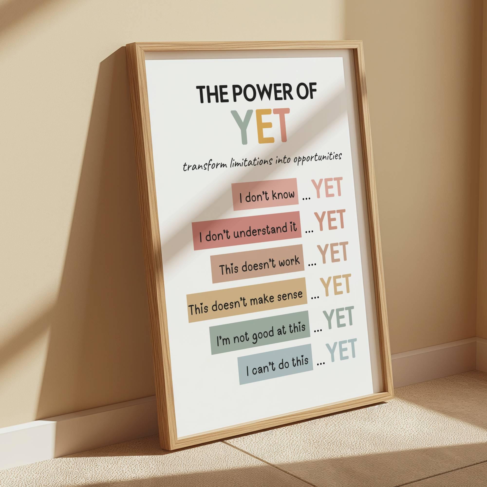 The Power of yet Poster, Boho Printable Classroom Decor, Positive ...