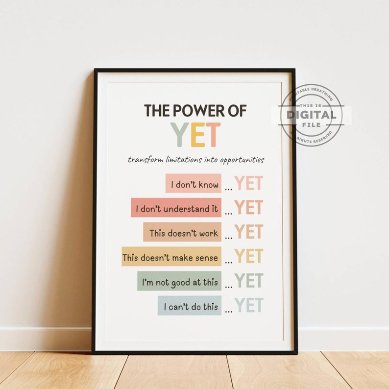 The Power of yet Poster, Boho Printable Classroom Decor, Positive ...