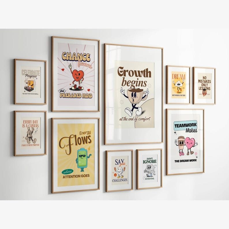 Office Motivational Retro Posters, Set of 10, Groovy Desk Decor Prints ...