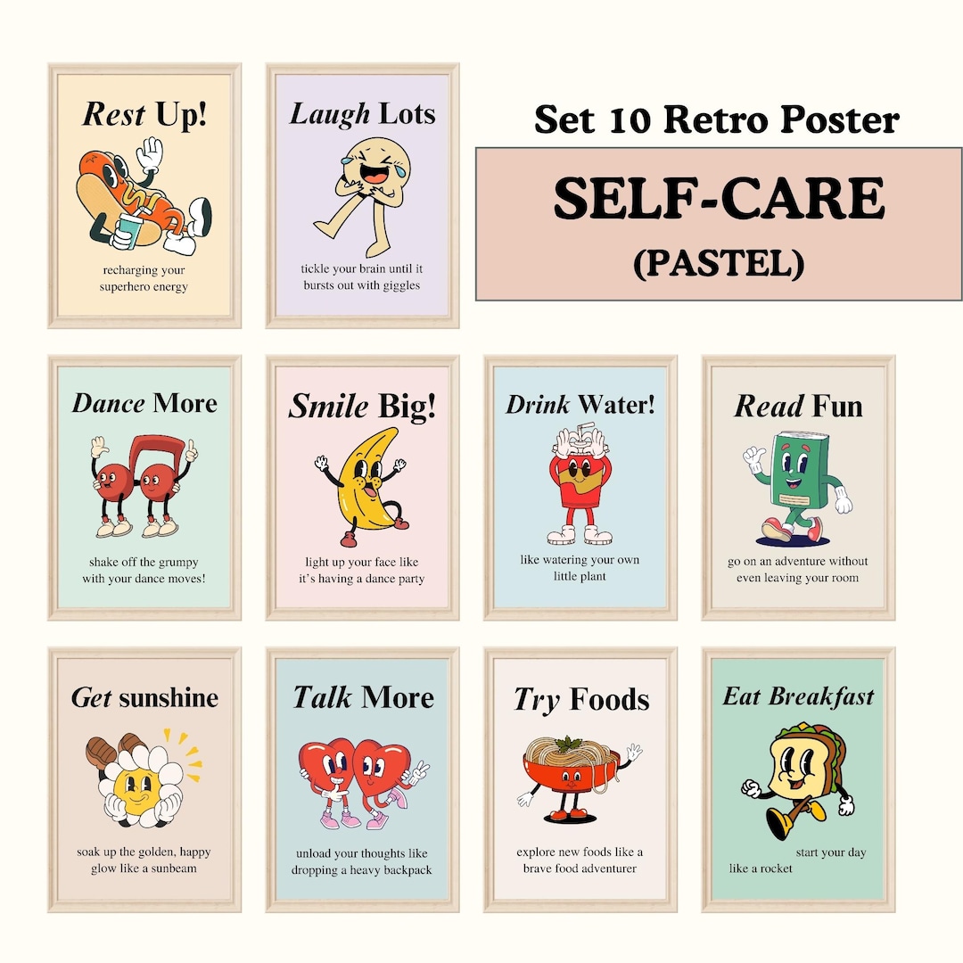 Retro Self-care Poster Set: Groovy Pastel Classroom Decor, Kids Healthy ...