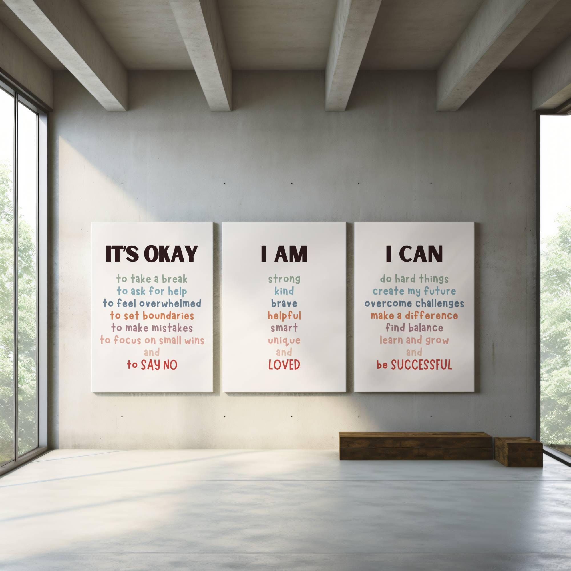 Affirmations for Kids Posters, Set of 3, I Am I Can Wall Art Print ...