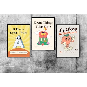 Growth Mindset Poster Set – Retro Classroom Decor, Motivational Quote ...