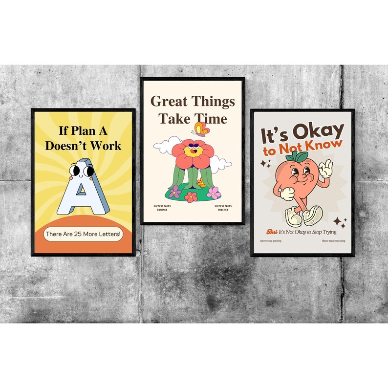 Growth Mindset Poster Set – Retro Classroom Decor, Motivational Quote ...