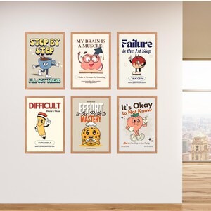 Growth Mindset Poster Set – Retro Classroom Decor, Motivational Quote ...
