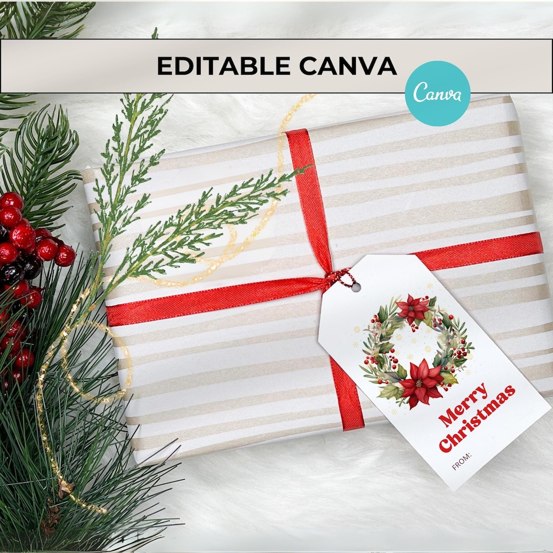 Editable Christmas Gift Tag, Merry Christmas Favor Tags, Holiday Bag ...