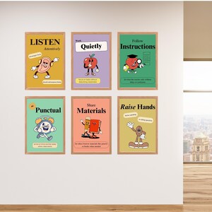 Classroom Rules Poster Set, Retro Class Rules Printable, School ...
