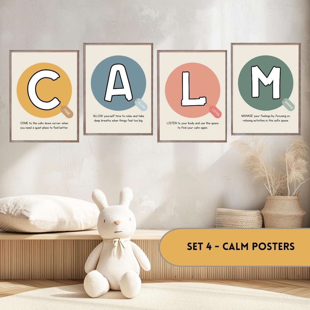 CALM Down Boho Posters, Set of 4 Printables, Calming Corner Sign Prints ...