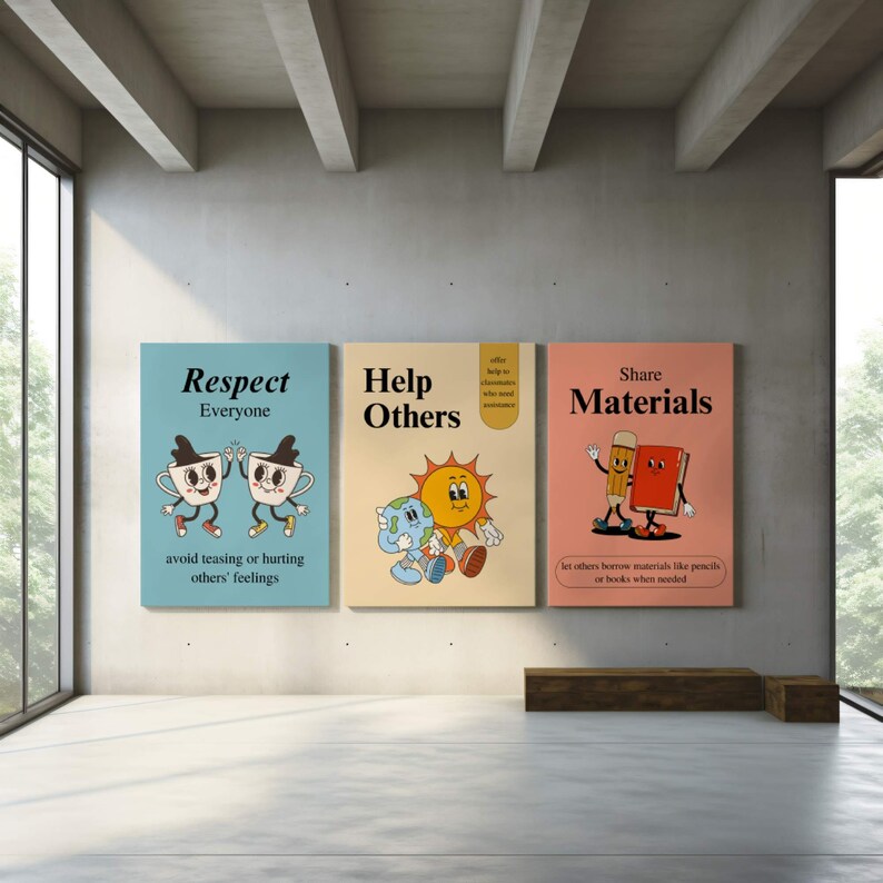 Classroom Rules Poster Set, Retro Class Rules Printable, School ...