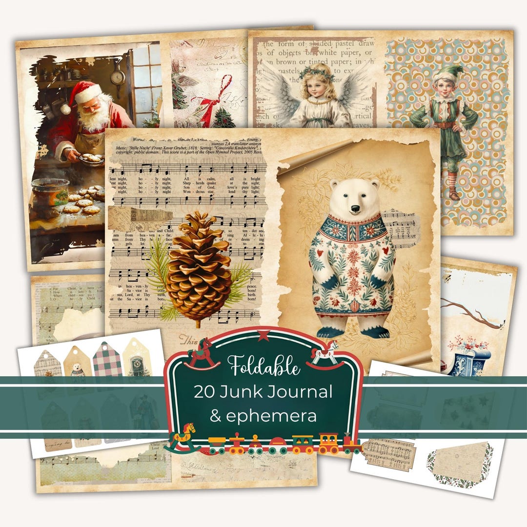 Vintage Christmas Junk Journal Pages, Ephemera Printable Kit, Antique ...