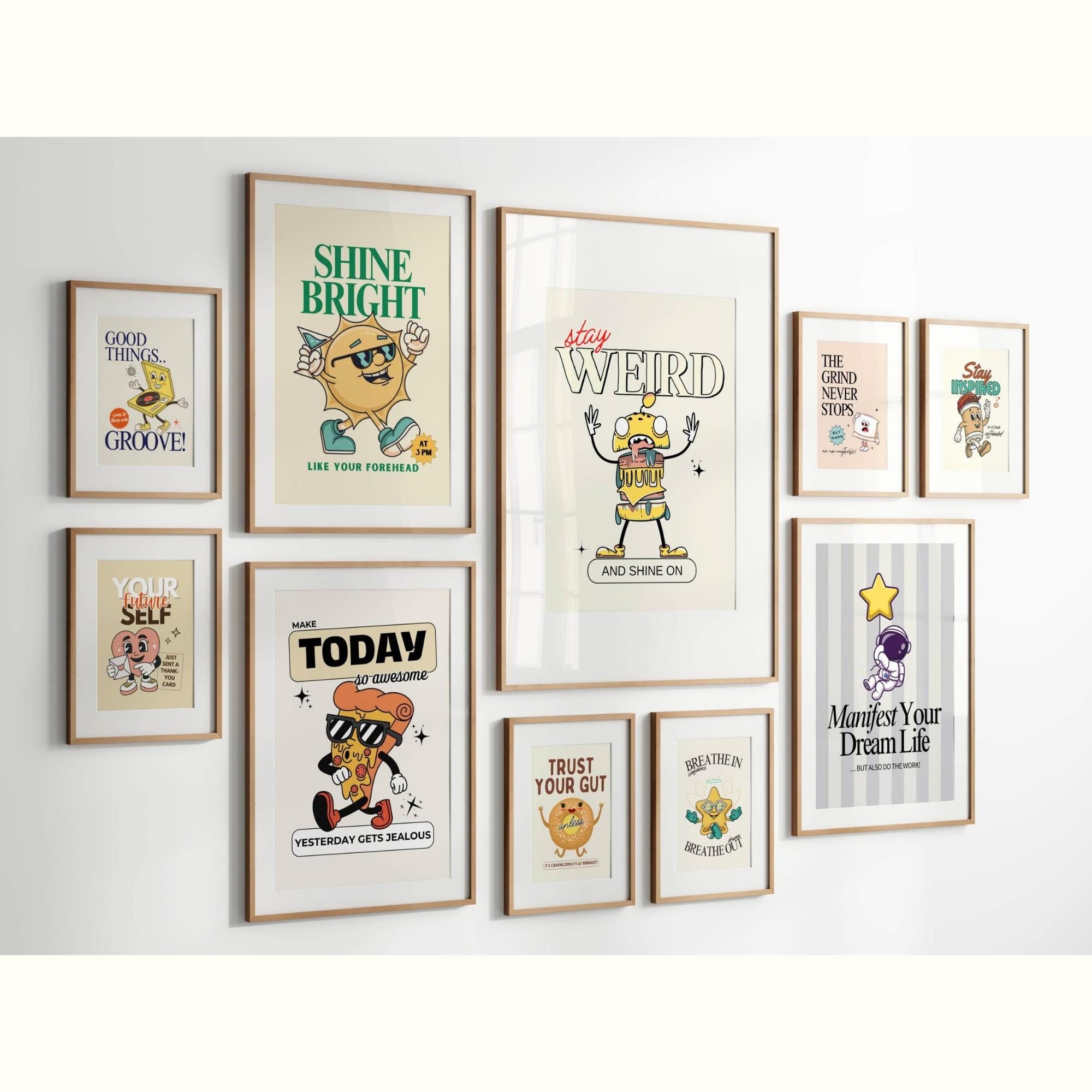 Funny Motivational Quotes, Set of 10, Retro Mascot Poster Bundle ...