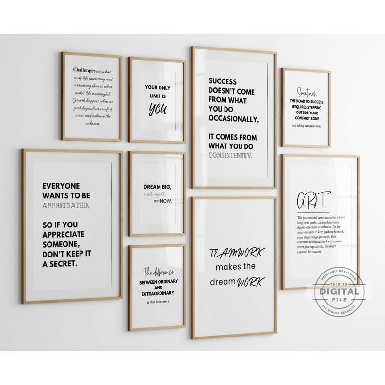Modern Office Motivational Wall Art, Set of 9, Minimalist Quote Prints ...