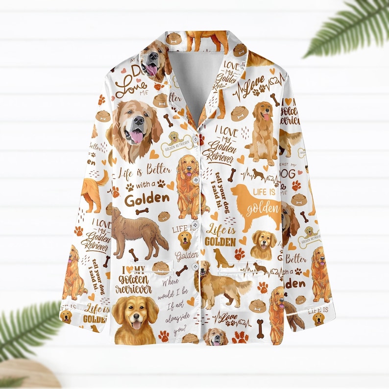 Golden Retriever Dog Pajamas Set, Golden Dog Holiday Kid Women Pajamas ...