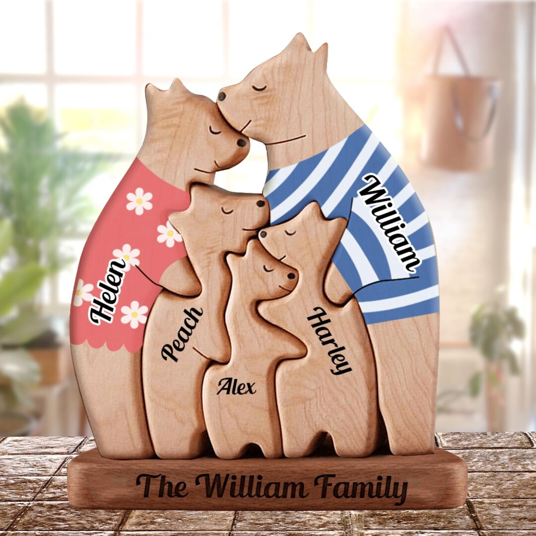 Bear Family Personalized Wooden Puzzle, Bears Family With Clothes ...