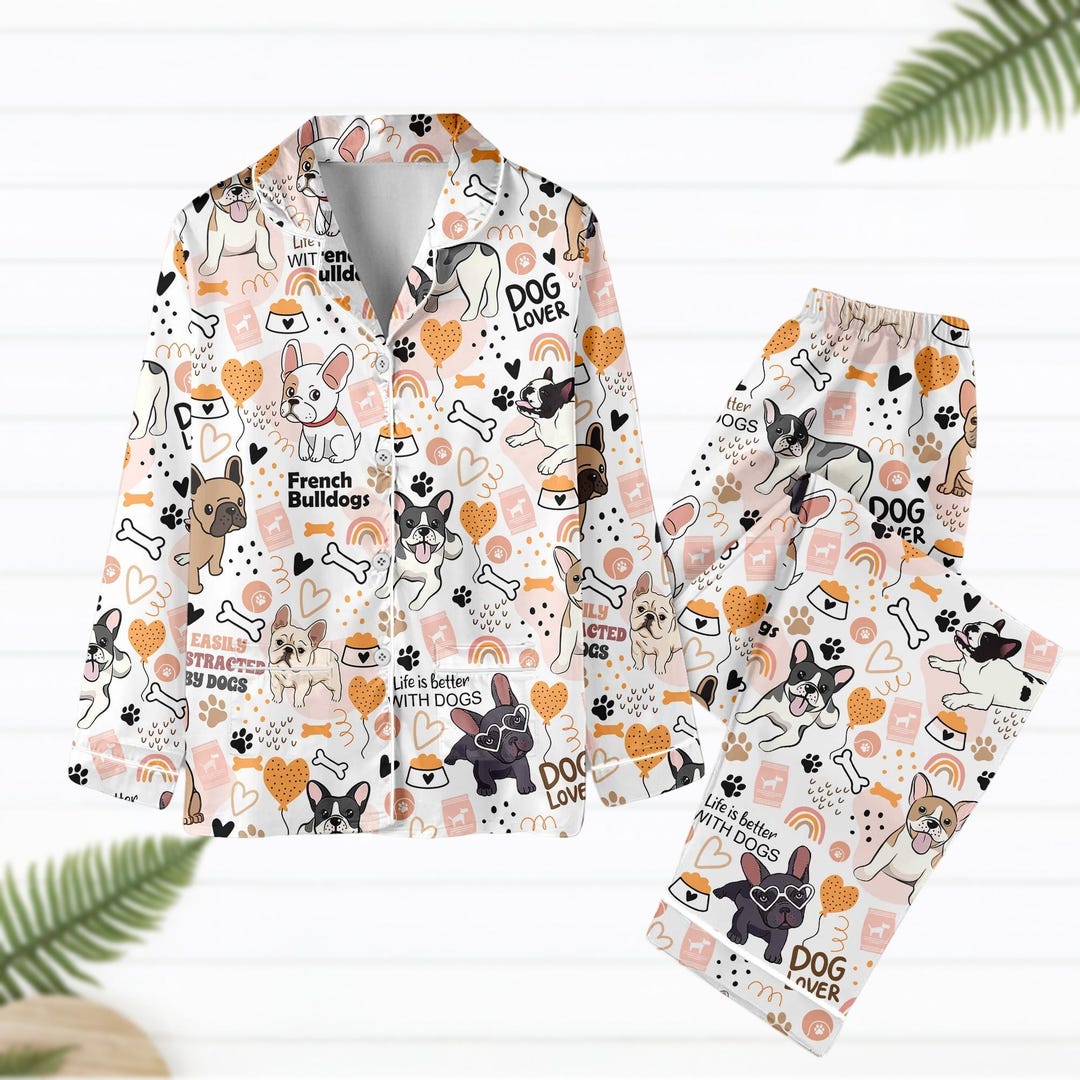 French Bulldog Pajamas Set, Frenchie Dog Holiday Kid Women Pajamas ...