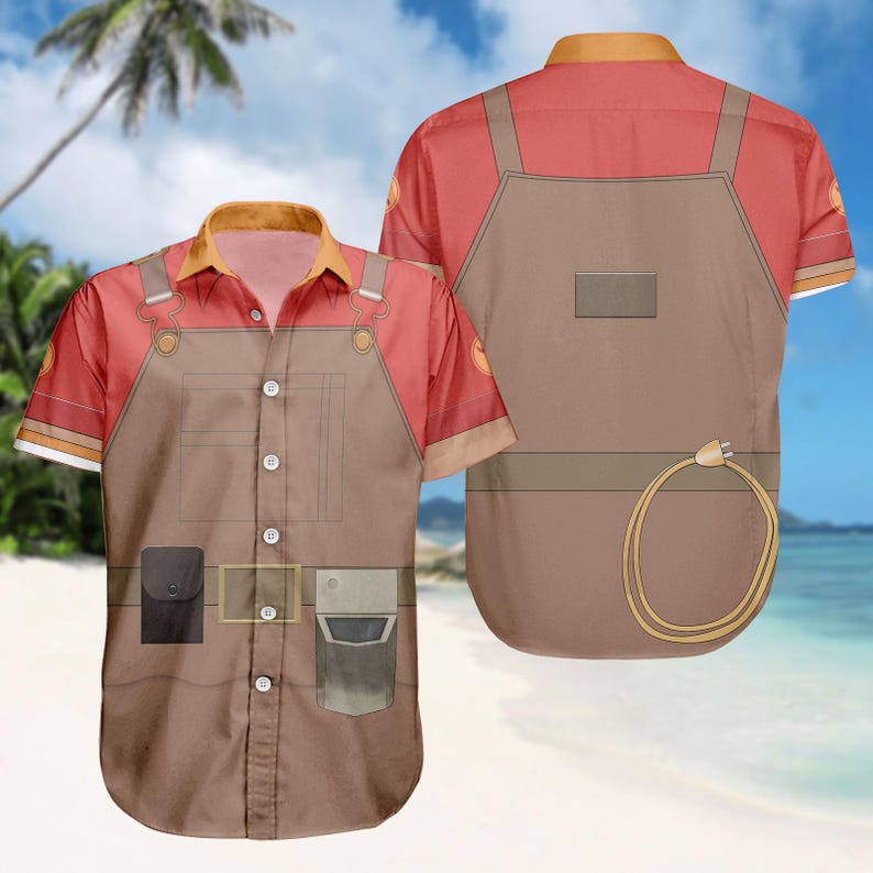 Engineer TF2 Button Shirt and Shorts, Team Fortress 2 Shirt for Men ...