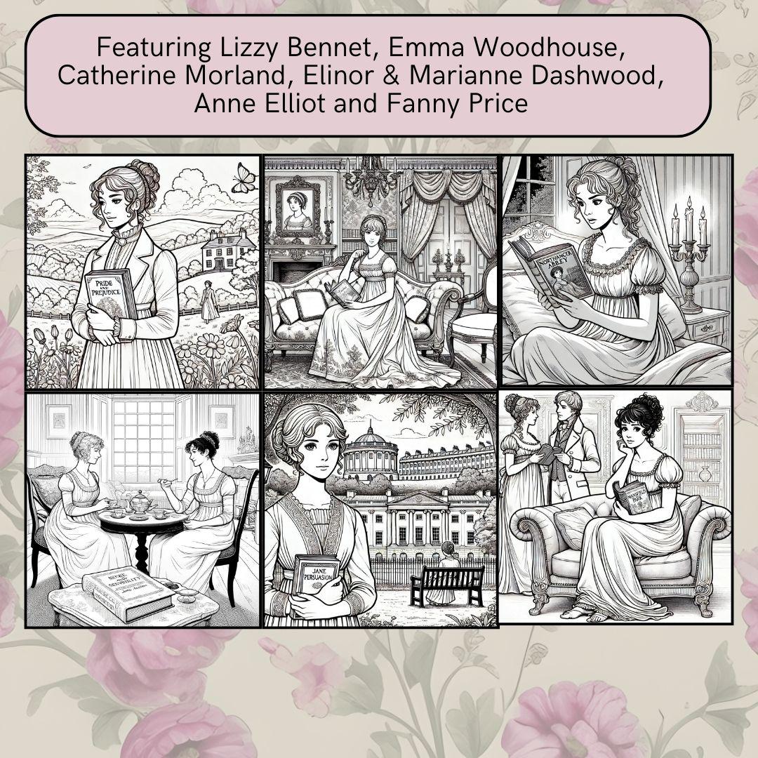 Coloring Pages: Jane Austen's Heroines Reading Their Own Stories - Etsy