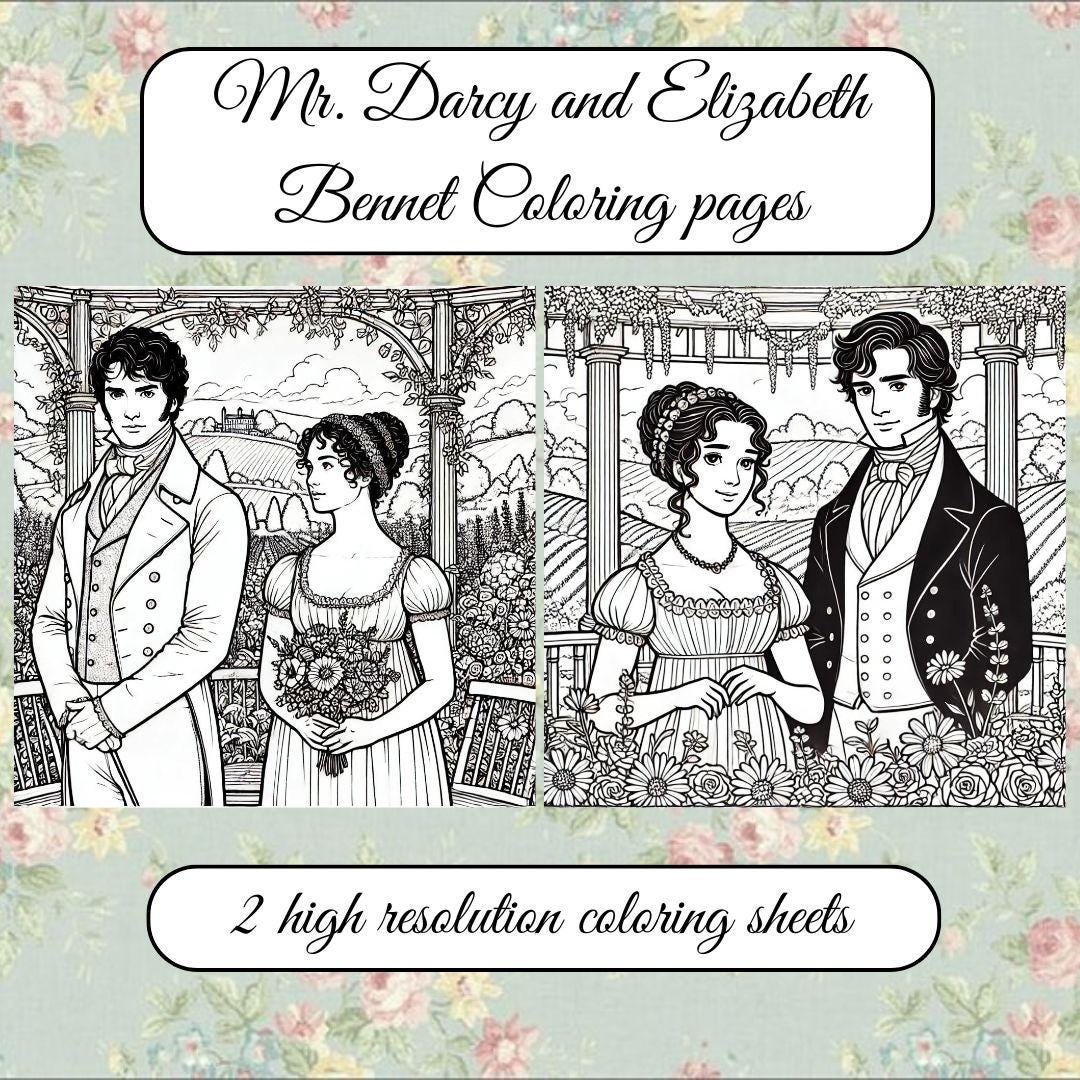 Pride and Prejudice Coloring Pages (mr. Darcy and Lizzy Bennet) - Etsy