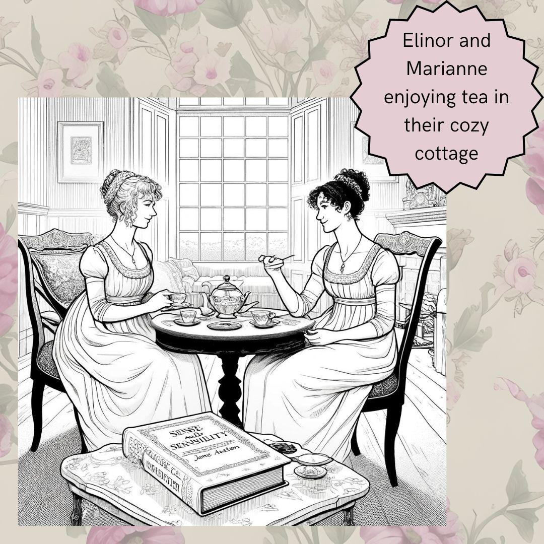 Coloring Pages: Jane Austen's Heroines Reading Their Own Stories - Etsy