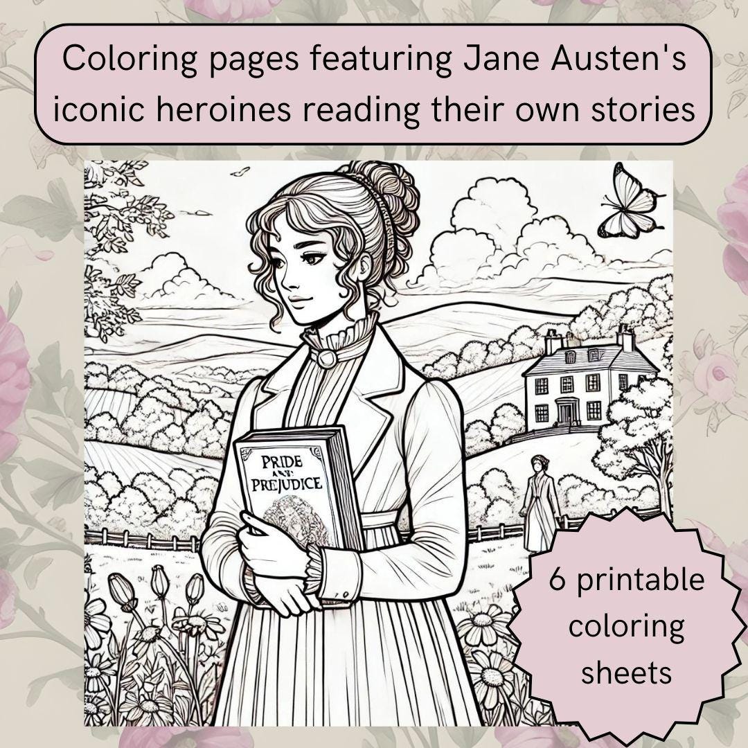 Coloring Pages: Jane Austen's Heroines Reading Their Own Stories - Etsy