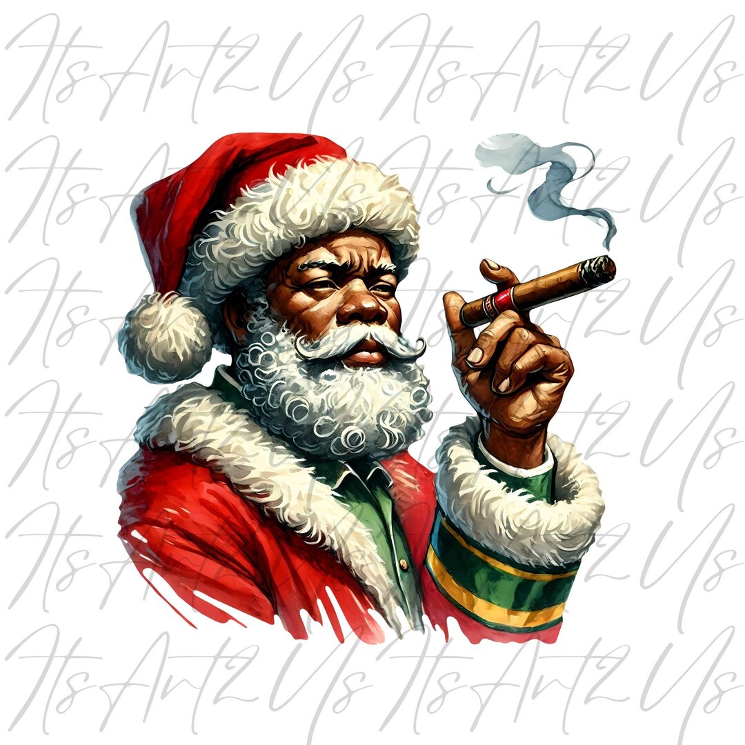 Bold Black Santa Claus Smoking Cigar Clipart | Christmas Sublimation ...