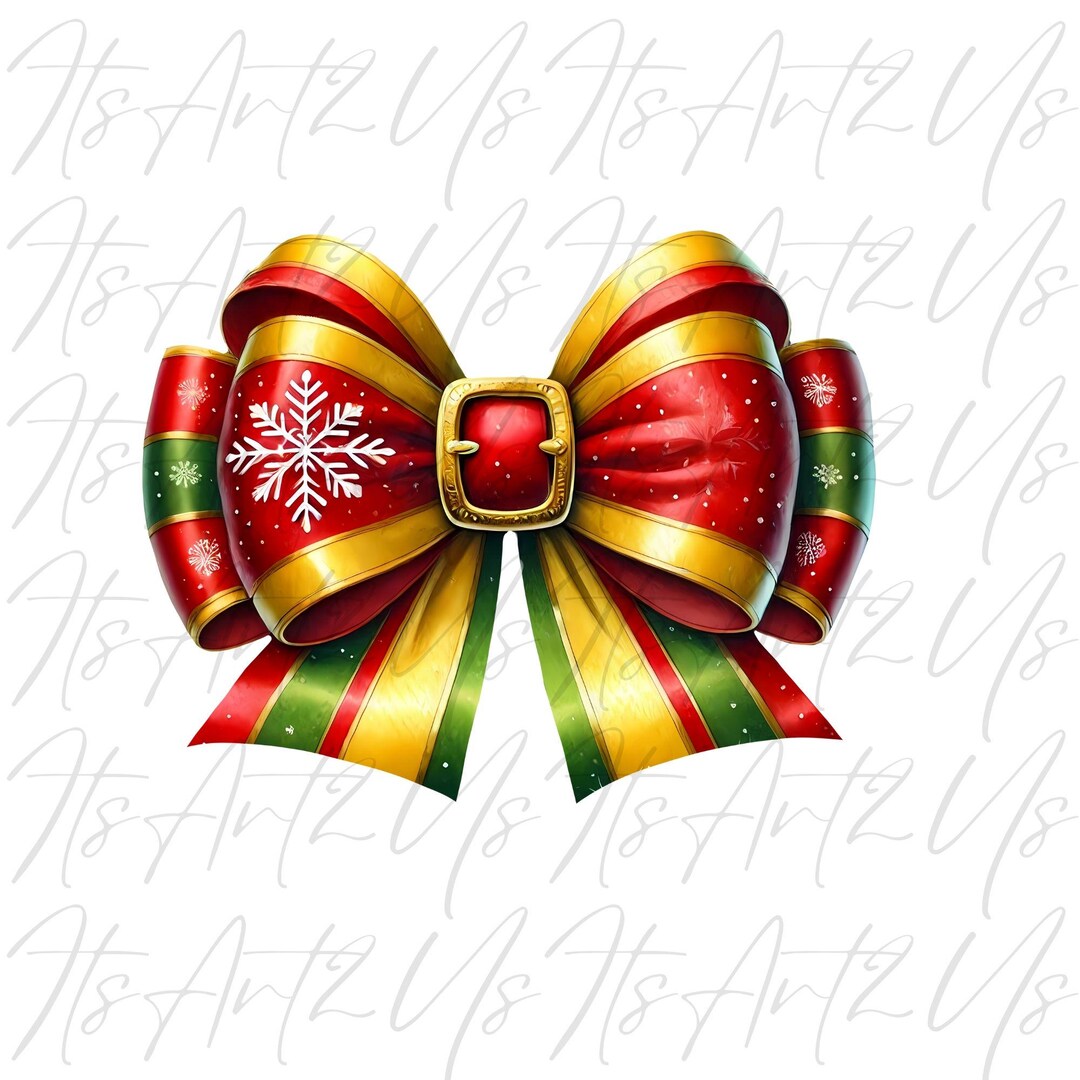 Festive Christmas Bow Clipart | Holiday Sublimation and DTF PNG | Red ...