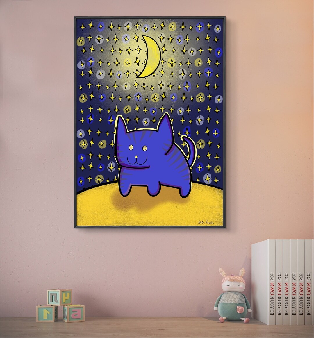 CAT With Stars Poster, Cat Poster, Cat Print, Cat Wall Art, Cat Print ...