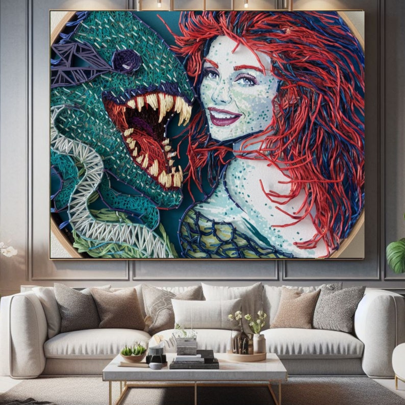 Mermaid and Sea Monster String Art Template Custom, Personalized ...