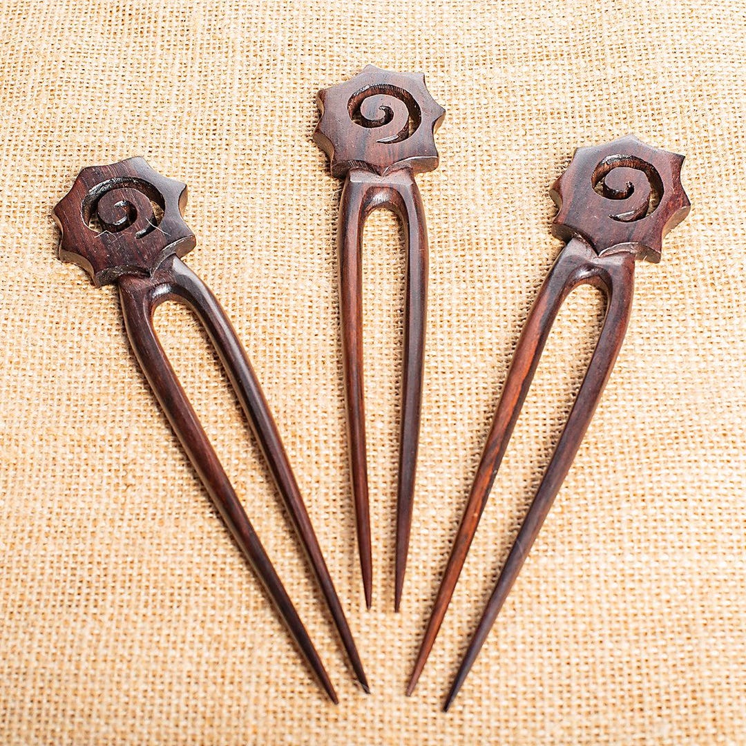 Sun Spiral Wooden Double Prong Hair Stick - Etsy
