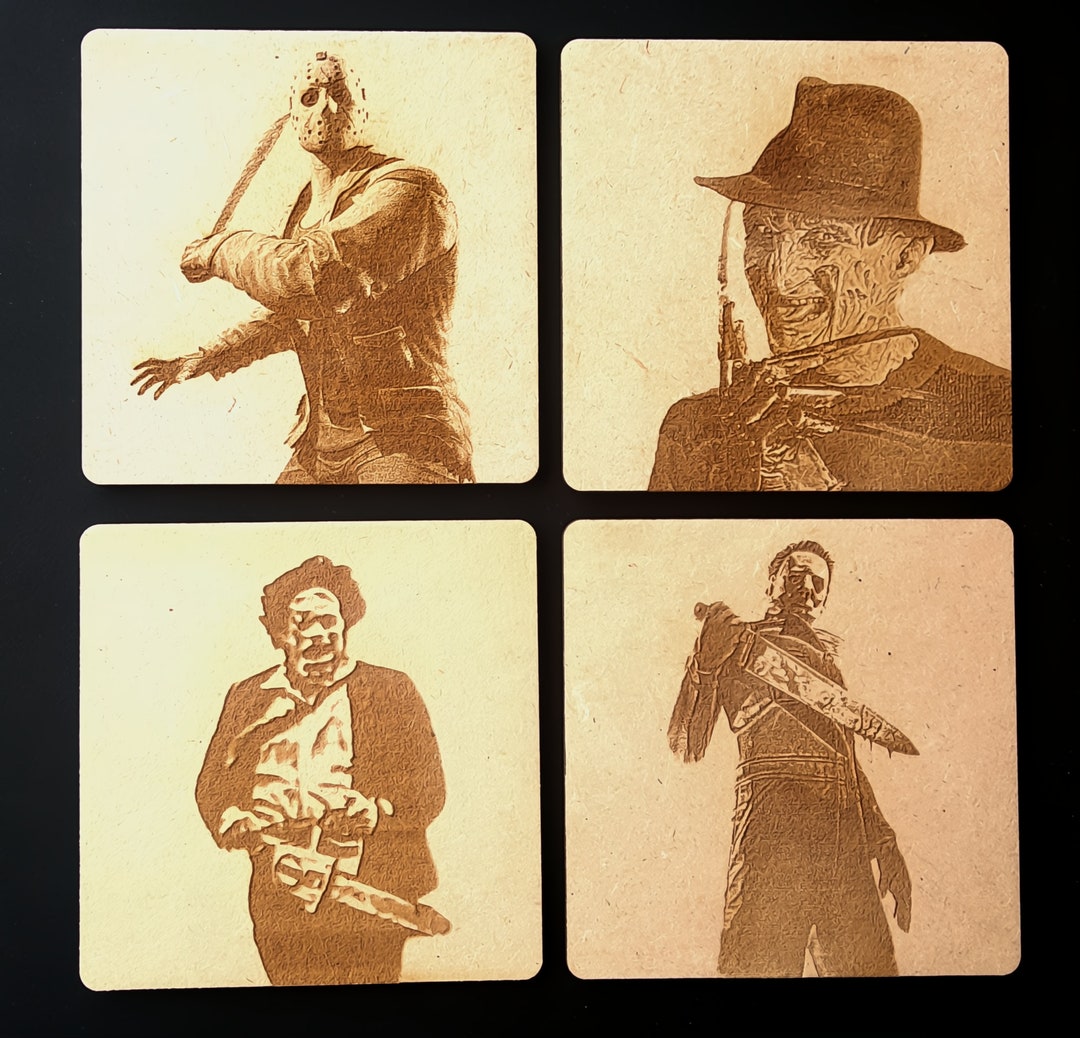 Set of 4 Classic Horror Icons Laser Engraved Wooden Drink Coasters - Etsy