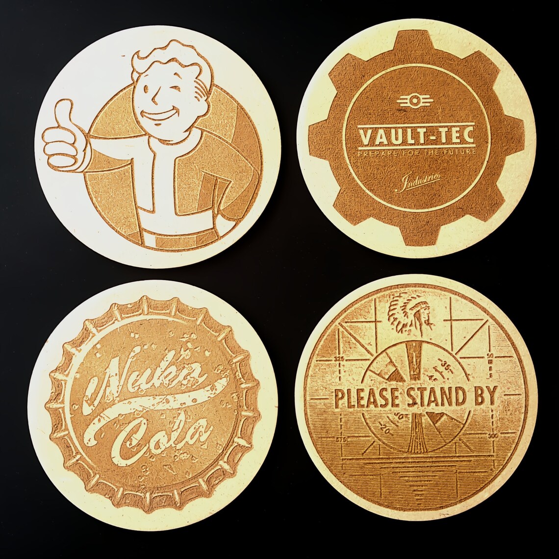 Set of 4 'fallout'-inspired Laser-engraved Wooden Coasters - Etsy