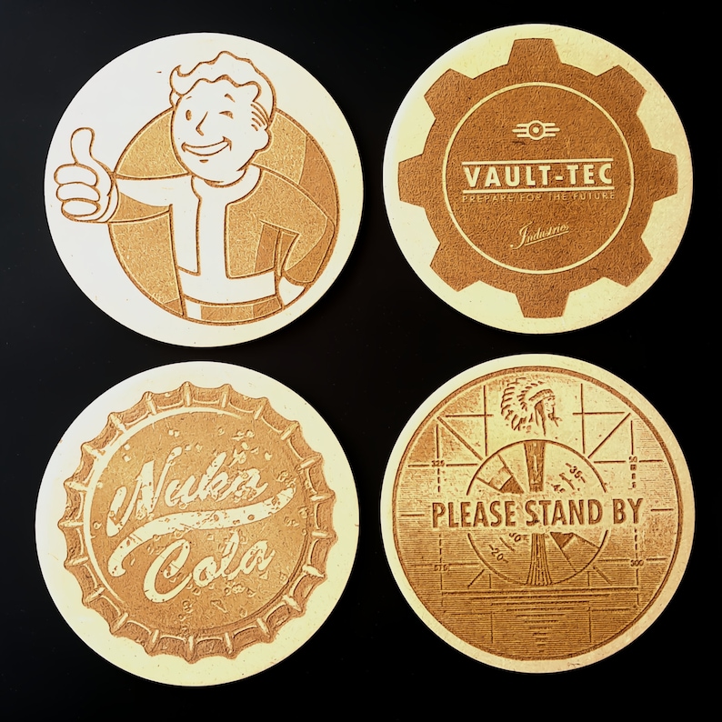 Set of 4 'fallout'-inspired Laser-engraved Wooden Coasters - Etsy