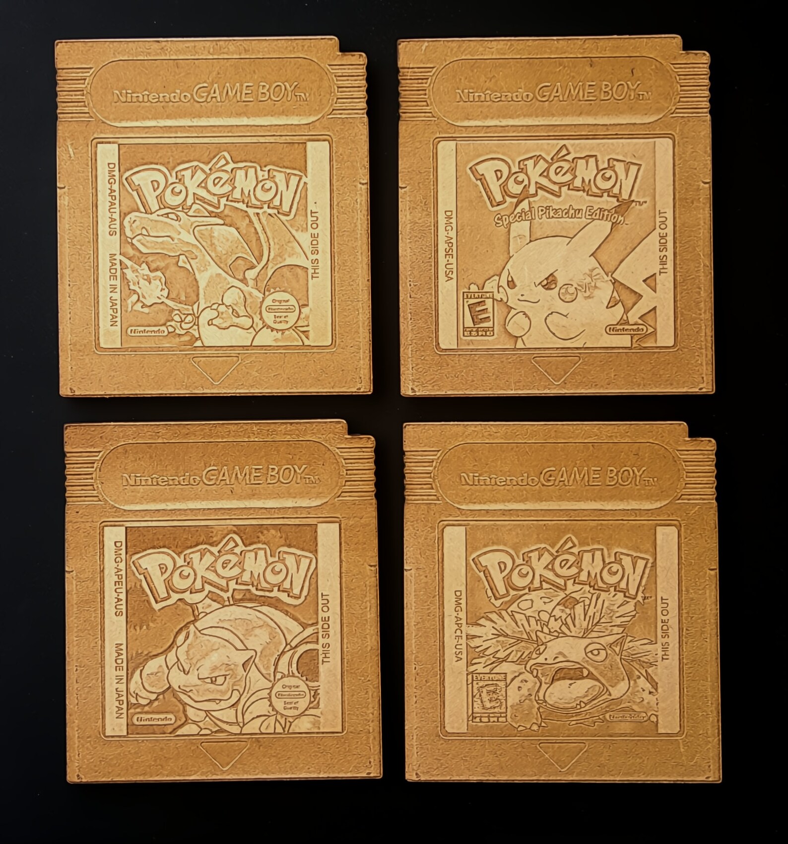 Classic Gameboy Pokemon Cartridge Wooden Coasters, Laser Engraved Wood ...