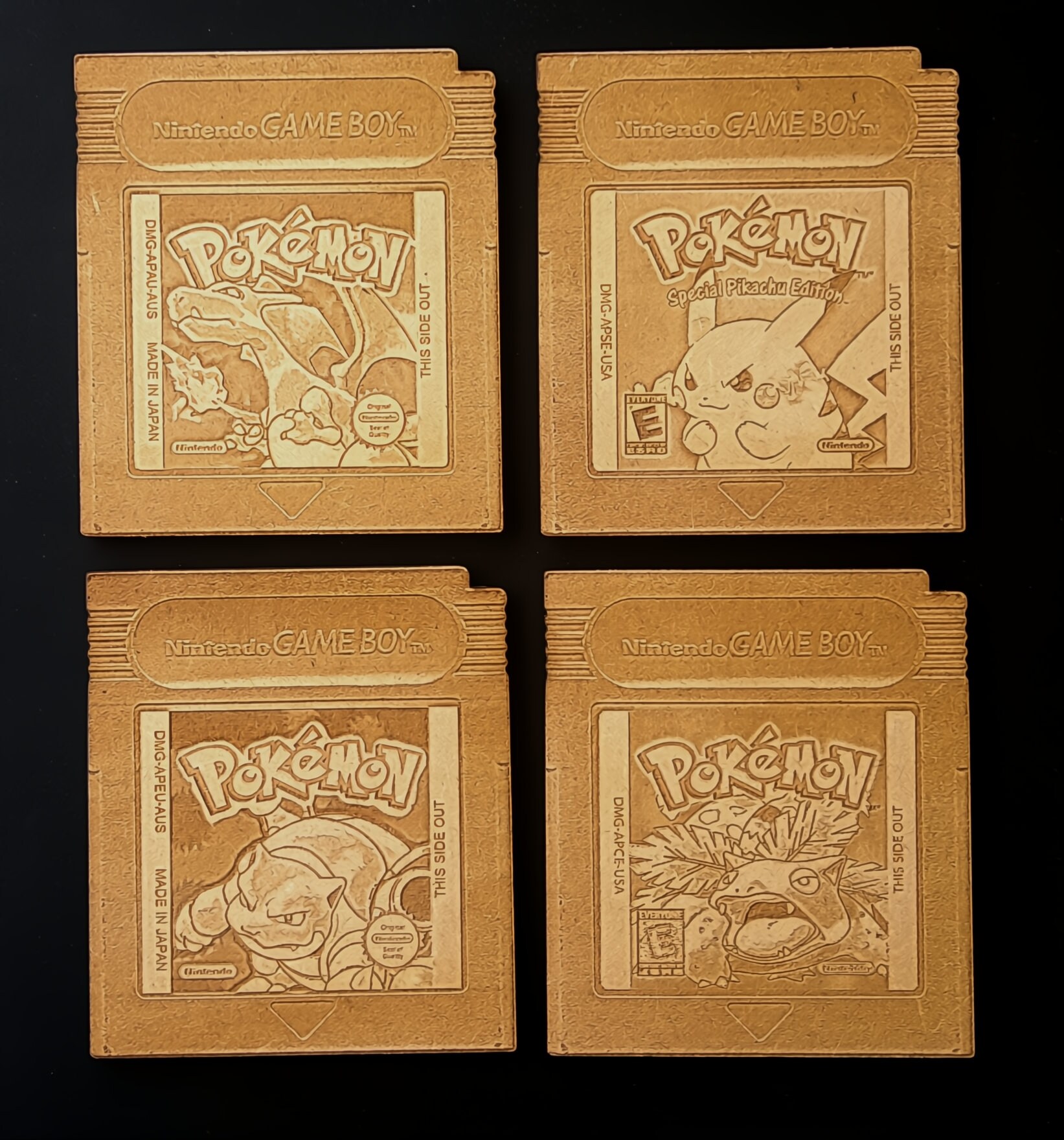 Classic Gameboy Pokemon Cartridge Wooden Coasters, Laser Engraved Wood ...