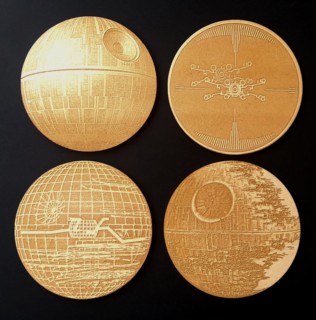 Set of 4 'death Star' Inspired Laser-engraved Wooden Coasters - Etsy