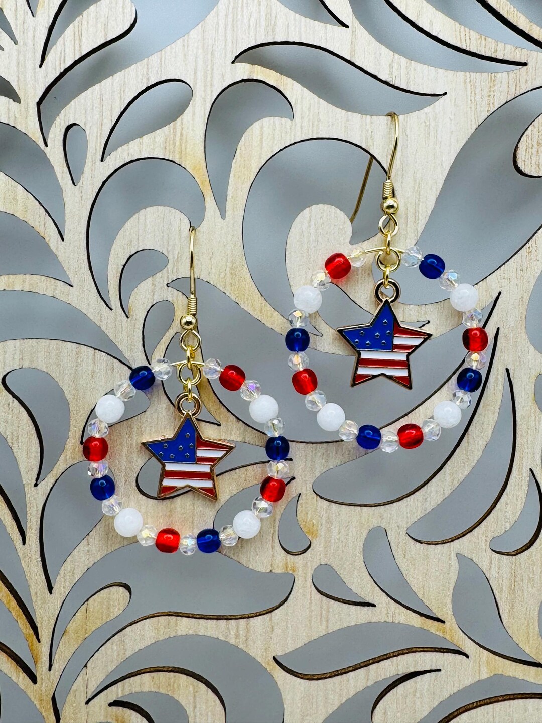 Star Spangled Hoops - USA Flag Star Charm | White Onyx | Red & Blue ...