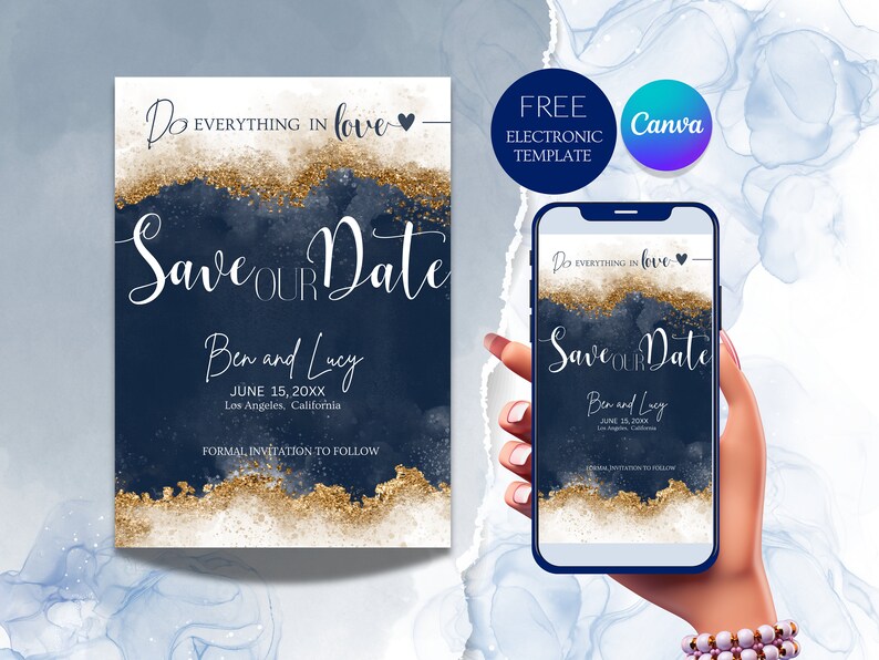 Blue Save the Date Template, Blue Wedding, Christian Wedding Invitation ...